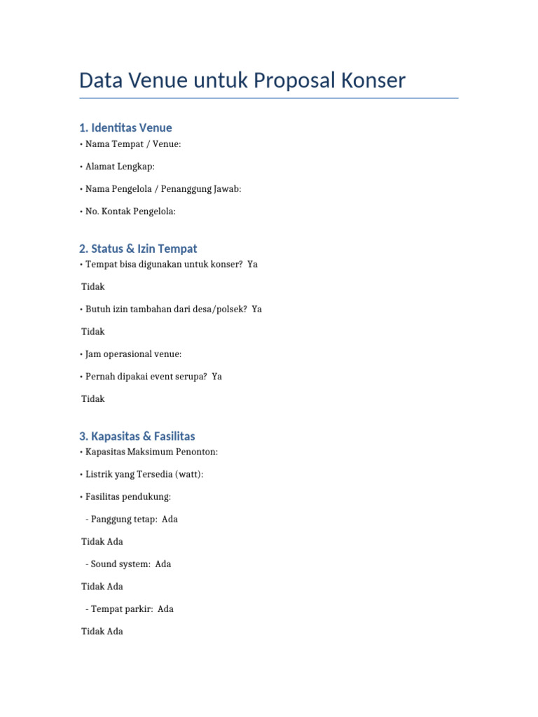 Template Data Venue Proposal Konser Checkbox | PDF