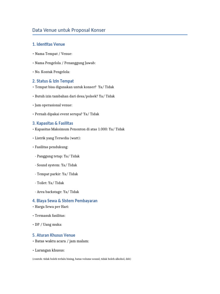 Template Data Venue Proposal Konser | PDF