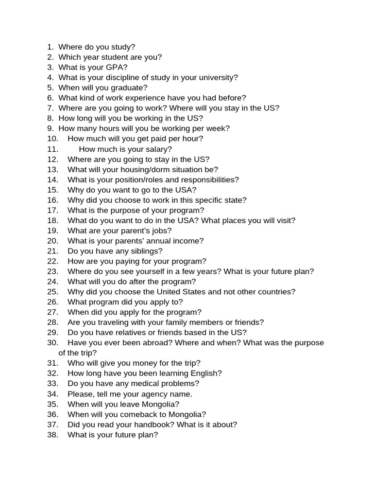 J-1 Visa Interview Questions Guide | PDF