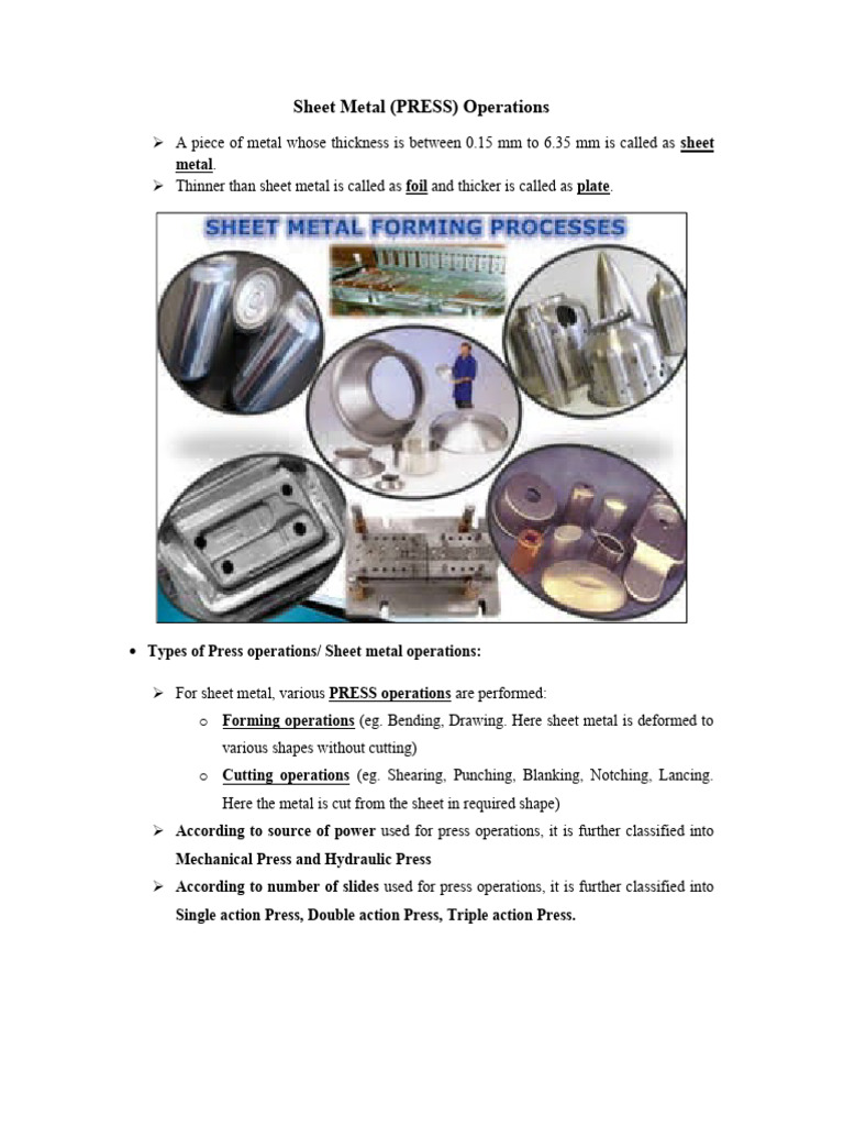 Sheet Metal Press Operations Overview | PDF | Sheet Metal | Industrial ...