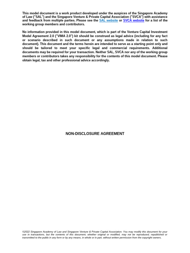 VIMA 2.0 Model Non-Disclosure Agreement (2019 Updated) | PDF | Arbitration | Breach Of Contract