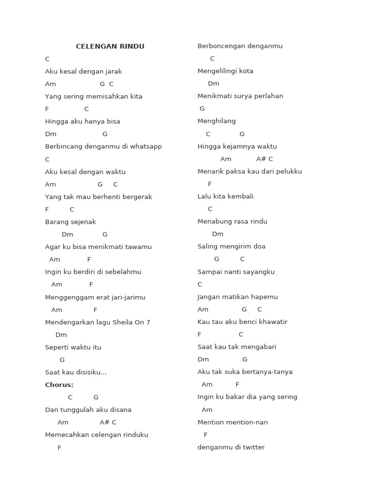 Chord Ukulele Lagu Celengan Rindu | PDF