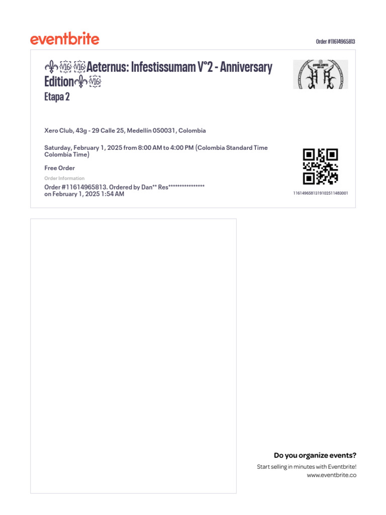 Event Order Confirmation for Aeternus V°2 | PDF