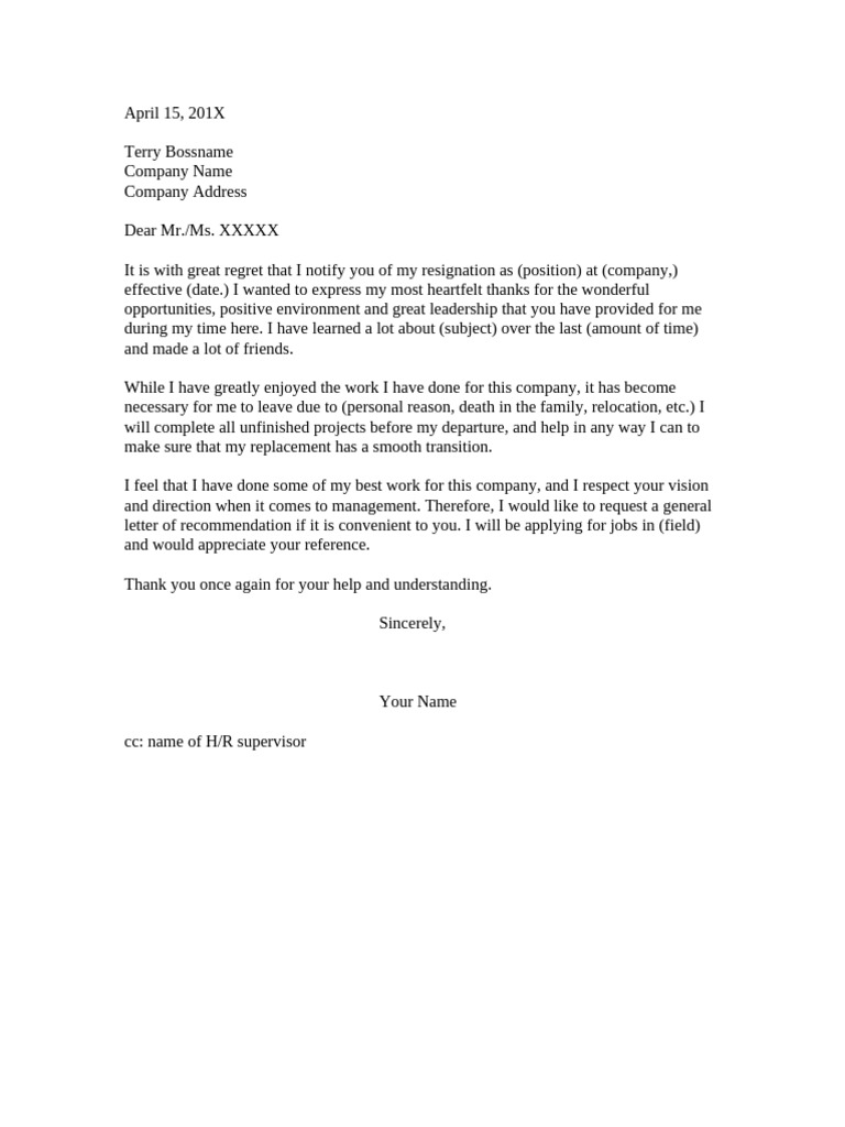 Template Resignation Letter Asking For Recommendation | PDF
