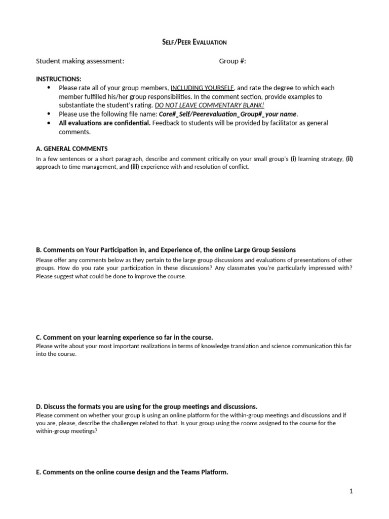 Self and Peer Evaluation Form 2024 | PDF | Educational Technology | Behavior Modification
