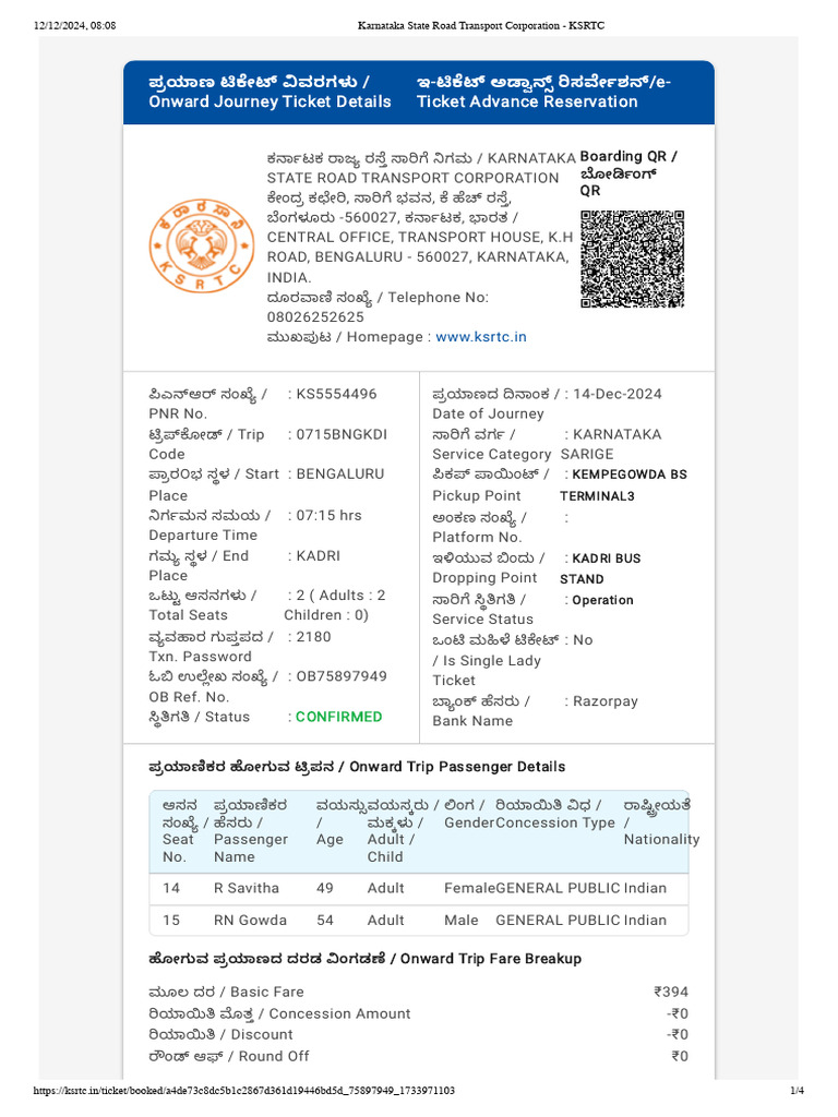 Karnataka State Road Transport Corporation - KSRTC | PDF