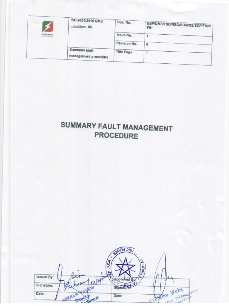 Signed Summary Fault Management Procedure | PDF