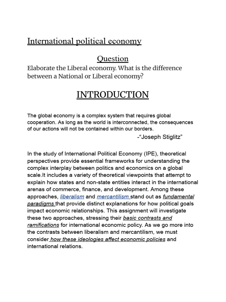 International Political Economy | PDF | Mercantilism | Liberalism