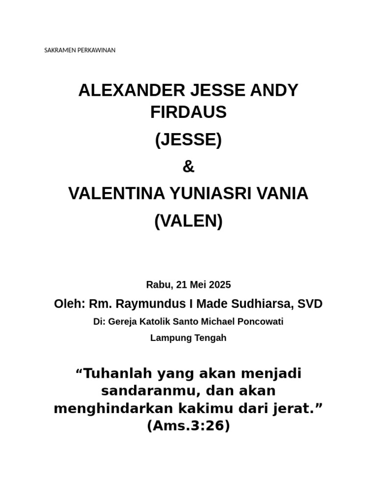 BUKU MISA PEMBERKATAN PERKAWINAN Save To Jes | PDF