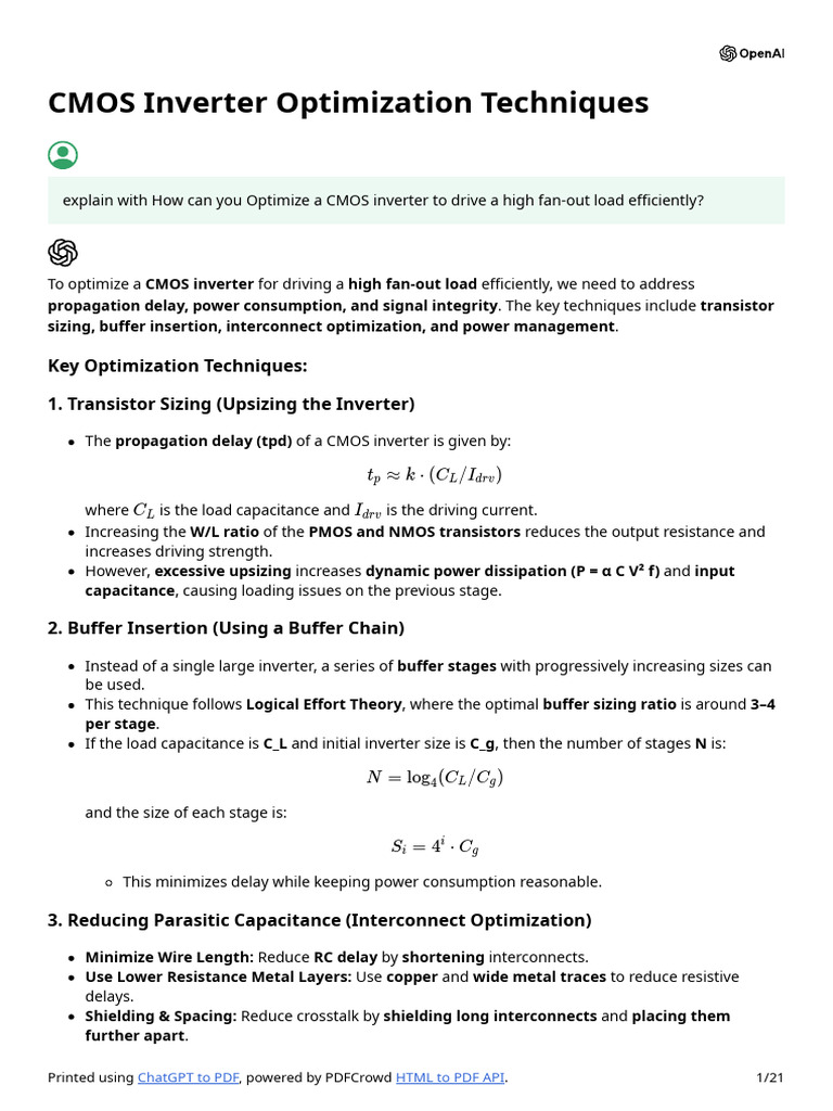 CMOS Inverter Optimization Techniques | PDF | Logic Gate | Cmos