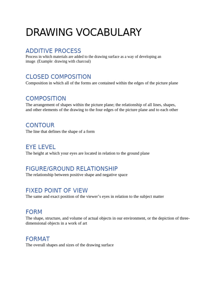 Essential Drawing Vocabulary Terms | PDF | Composition (Visual Arts ...