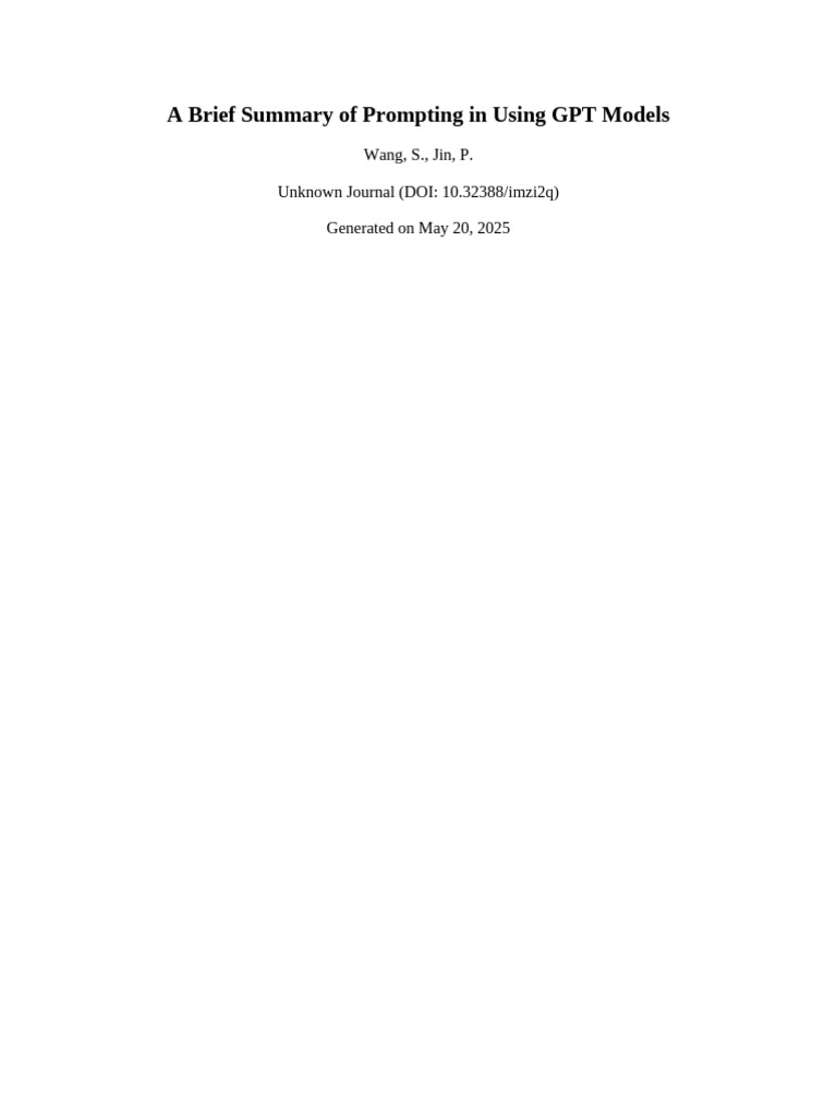 A Brief Summary of Prompting in Using GPT Models | PDF