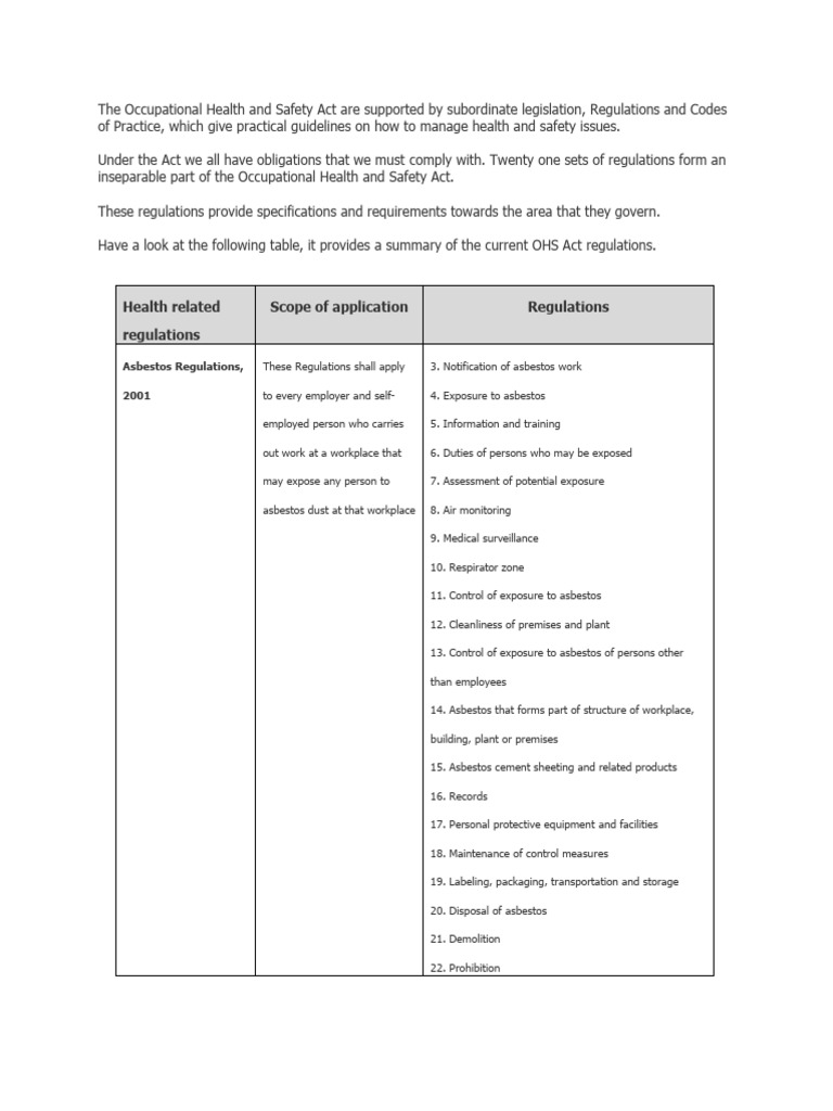 The OHS Act and Regs Summary 2014 | PDF | Underwater Diving ...