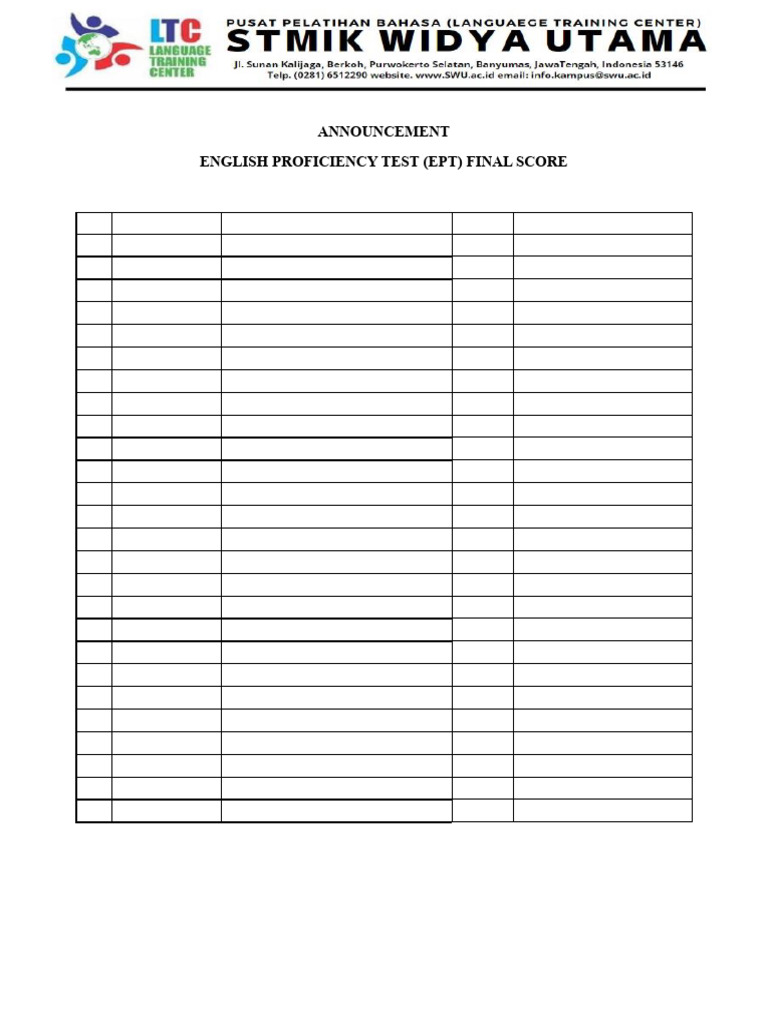 English Proficiency Test (Ept) Final Score | PDF