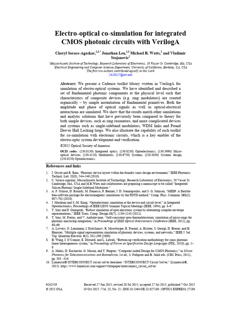Electro-optical co-simulation for integrated CMOS photonic circuits ...