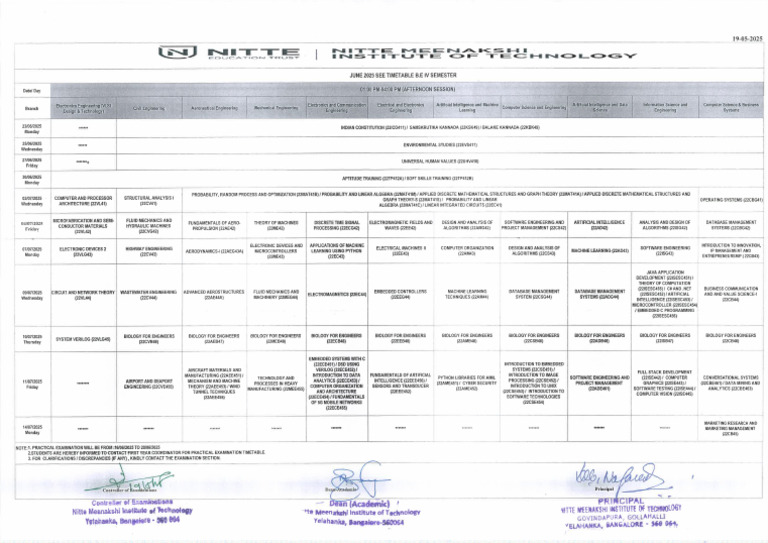 See June 2025 4TH Sem Time Table | PDF