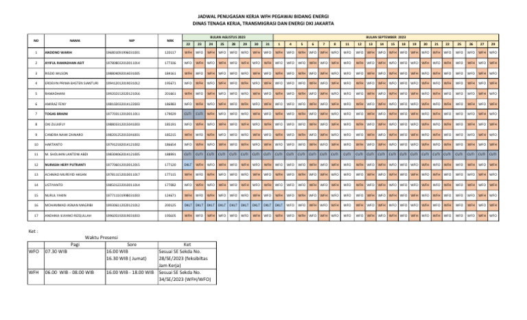 Jadwal WFH Rev | PDF | Indonesia | Southeast Asia