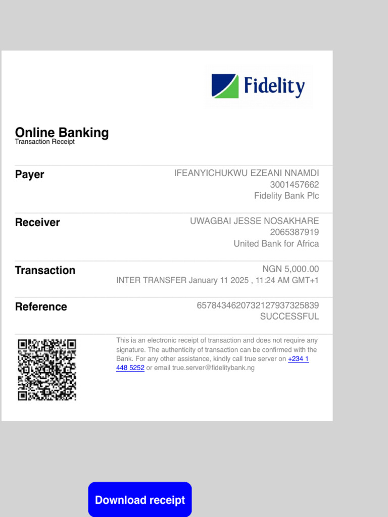 Fidelity Bank Receipt | PDF