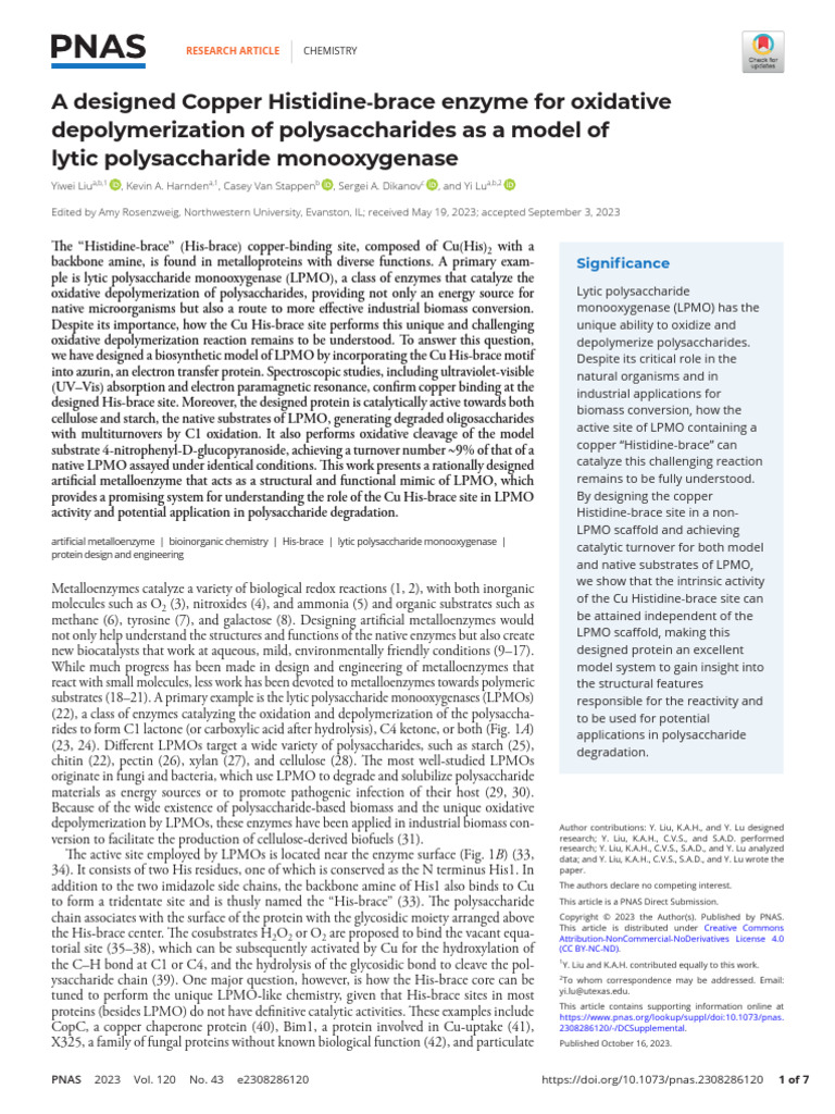 A Designed Copper Histidine-Brace Enzyme For Oxidative Depolymerization ...