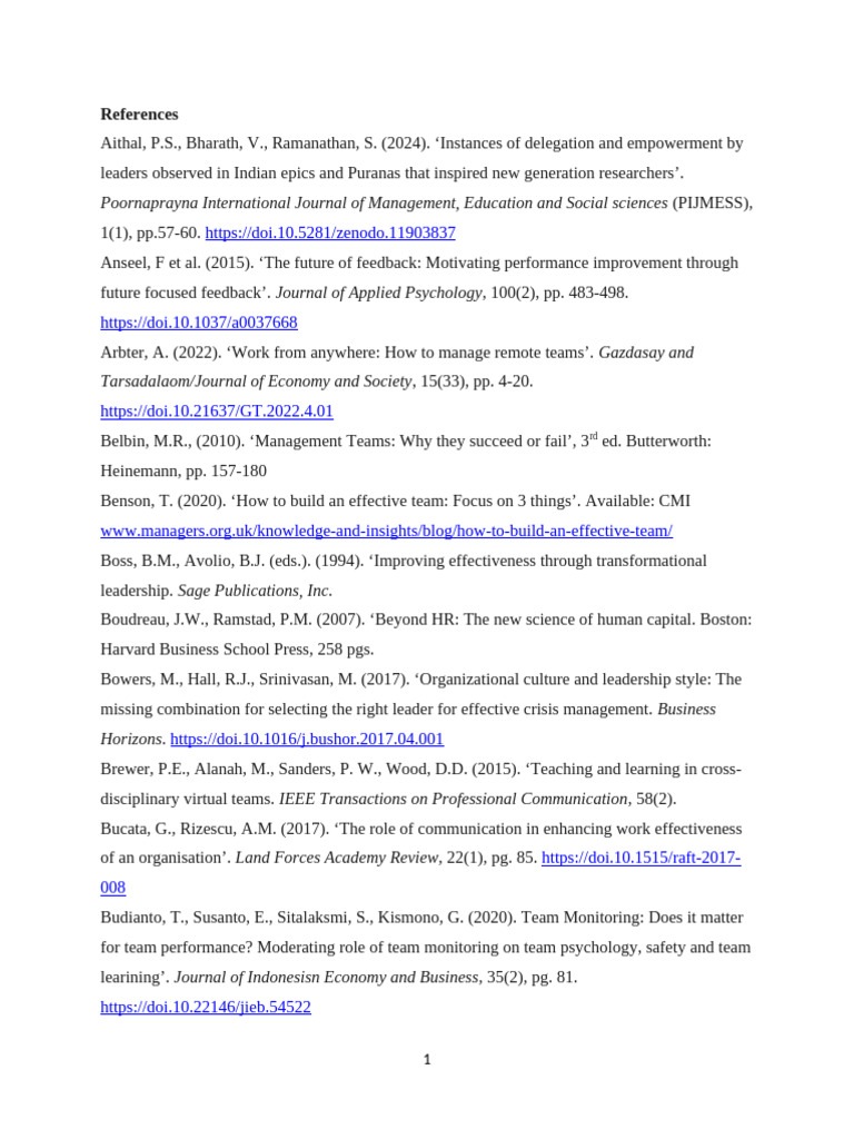 Managing Teams Reference List | PDF | Goal Setting | Behavioural Sciences