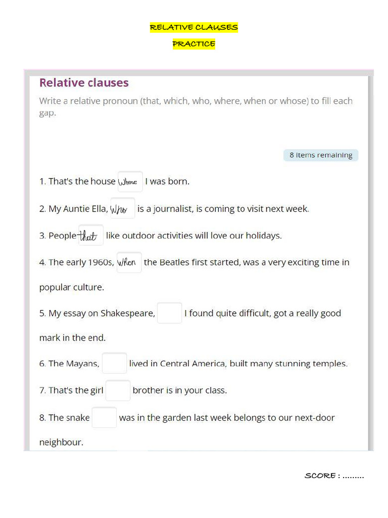 Seq 4 Scotland Relative Clauses Practice | PDF