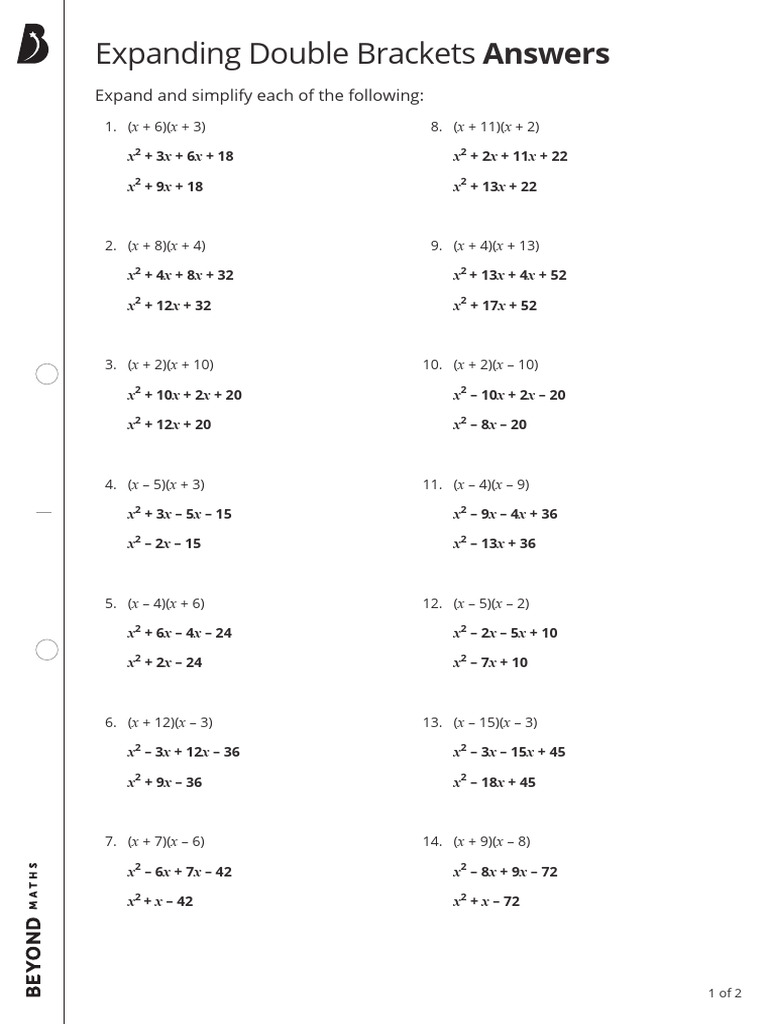 Expanding Double Brackets (Answers) | PDF