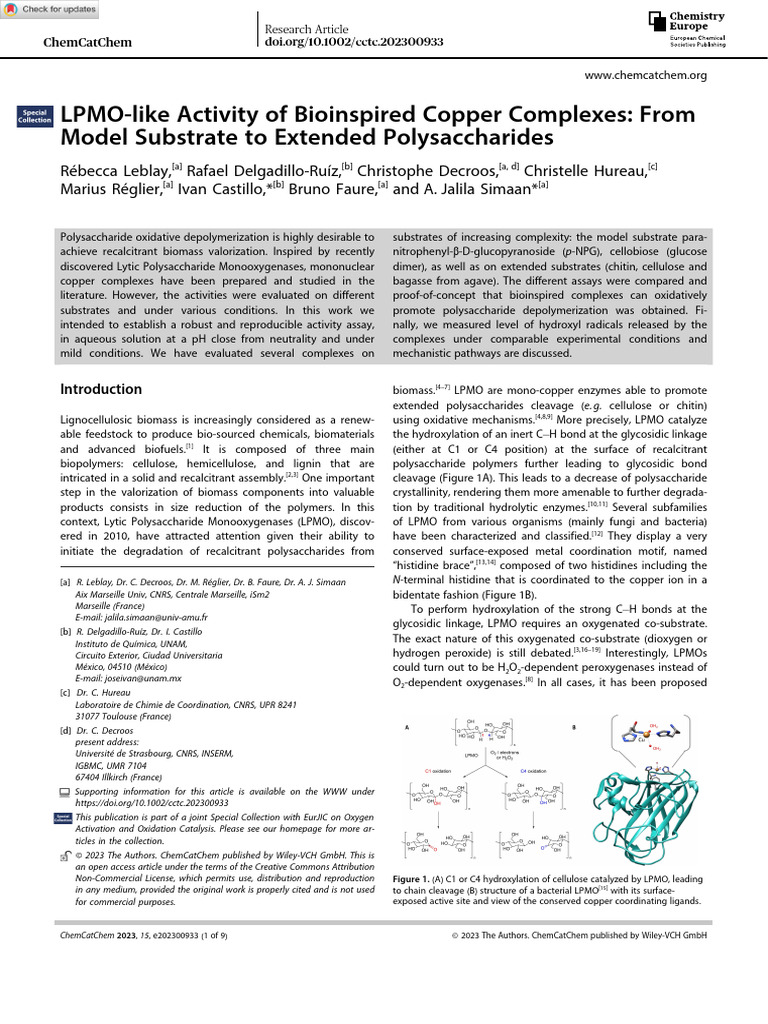 Bioinspired Copper Complexes for Polysaccharide Degradation | PDF ...