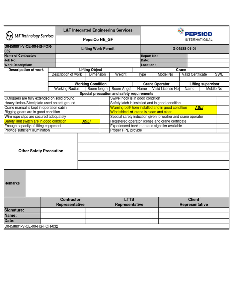 Lifting Work Permit | PDF
