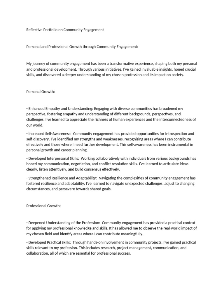 Reflective Portfolio On Community Engagement | PDF | Mentorship ...