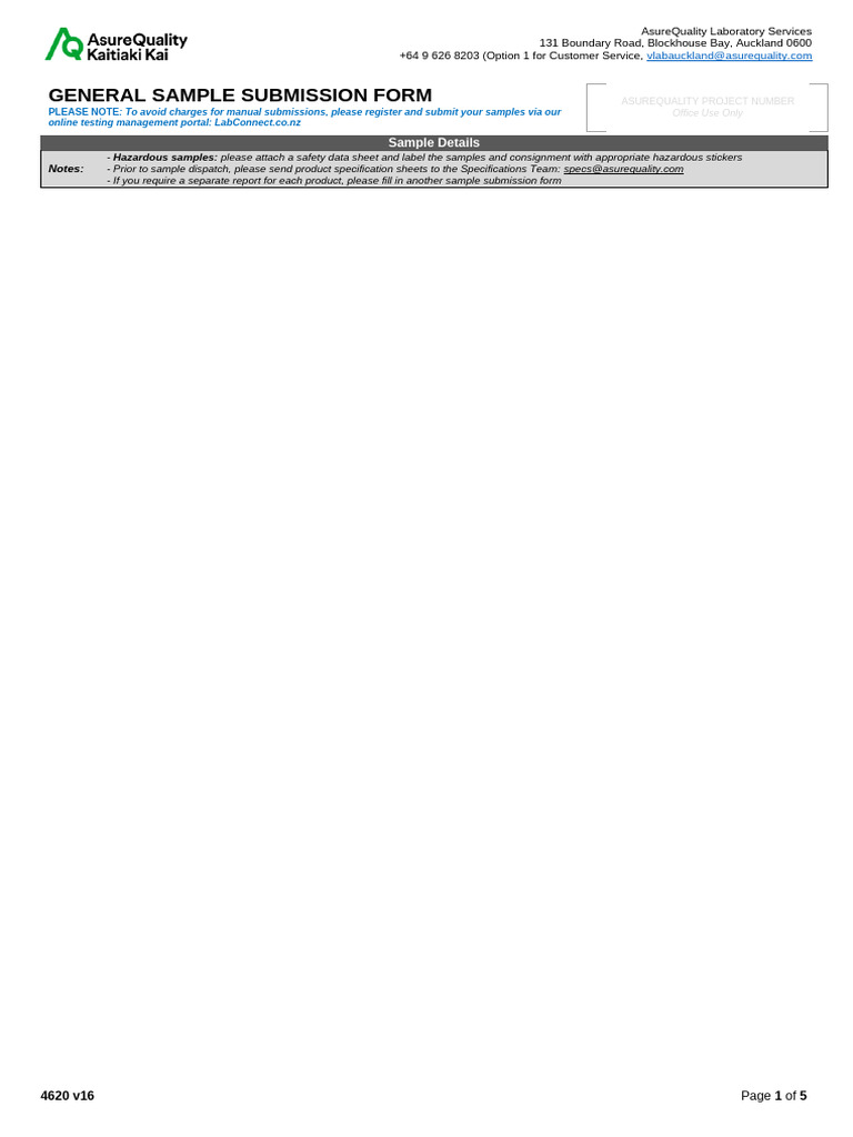 Blockhouse Bay Lab Test Submission Form | PDF