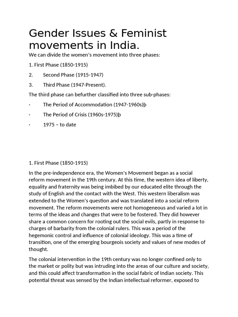 Phases of Feminist Movements in India | PDF | Women's Rights ...