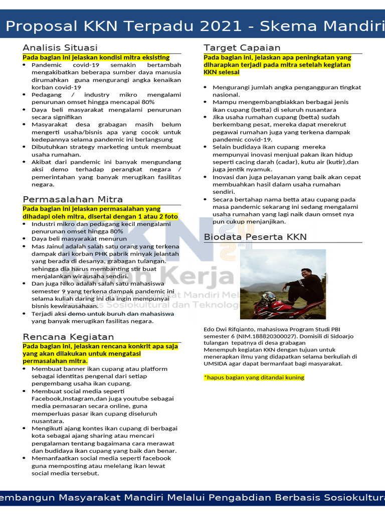 Format Proposal KKN Terpadu MANDIRI | PDF