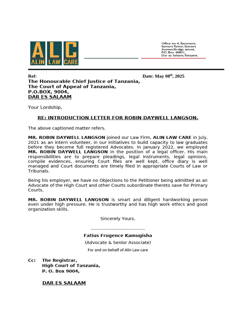 INTRODUCTION - LETTER - ADV Robin | PDF