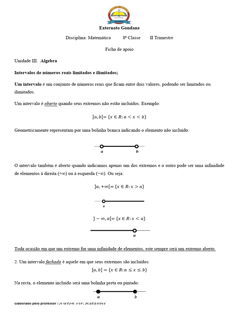 Ficha de exercicios intervalos numericos | PDF