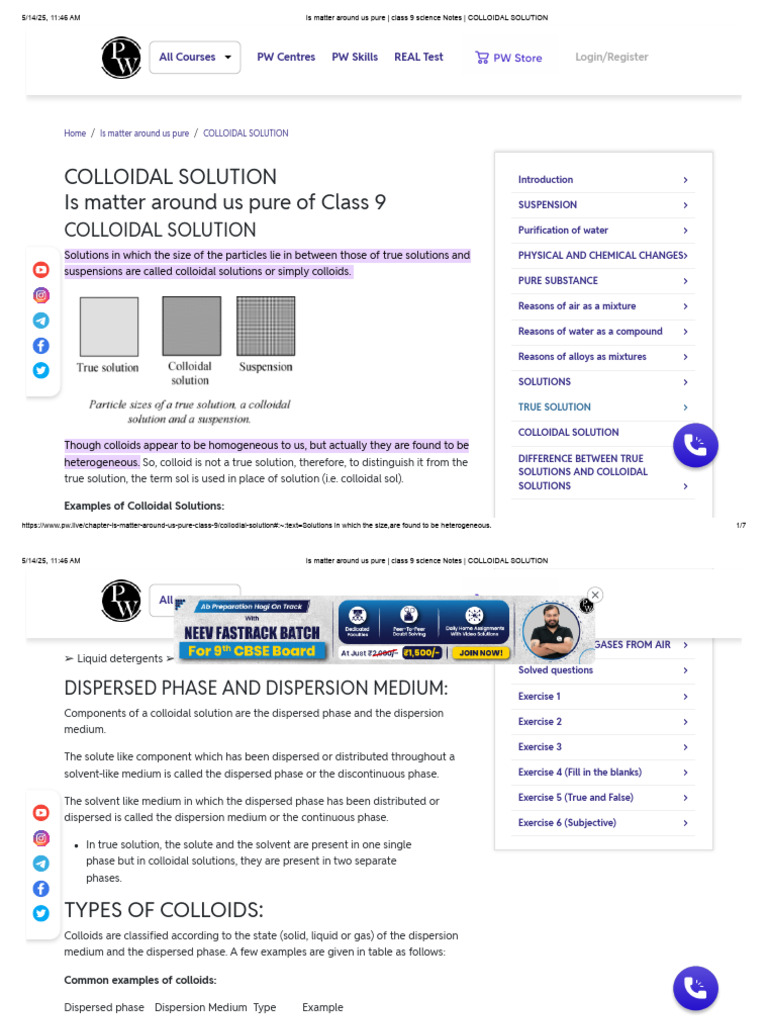 Is Matter Around Us Pure - Class 9 Science Notes - COLLOIDAL SOLUTION ...