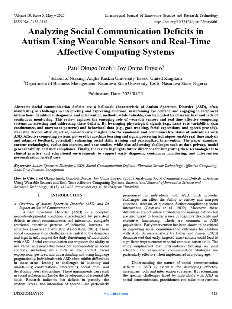 Analyzing Social Communication Deficits in Autism Using Wearable ...