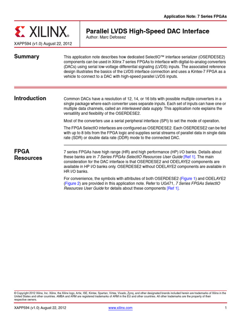 Xapp594 Parallel Lvds Hs Dac Interface | PDF | Field Programmable Gate Array | Digital To Analog ...