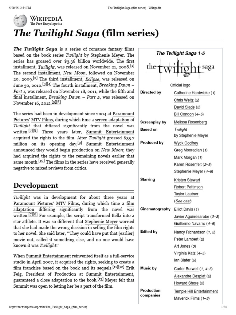 The Twilight Saga (Film Series) - Wikipedia | PDF | The Twilight Saga ...