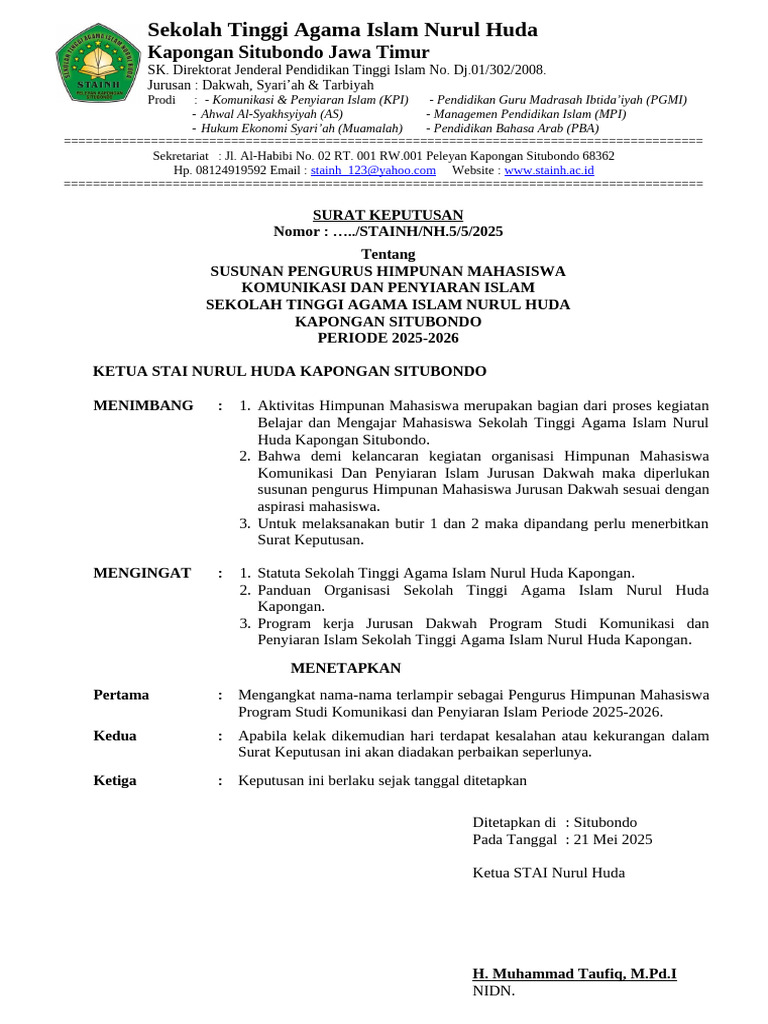 Susunan Pengurus HIMA KPI 2025-2026 | PDF