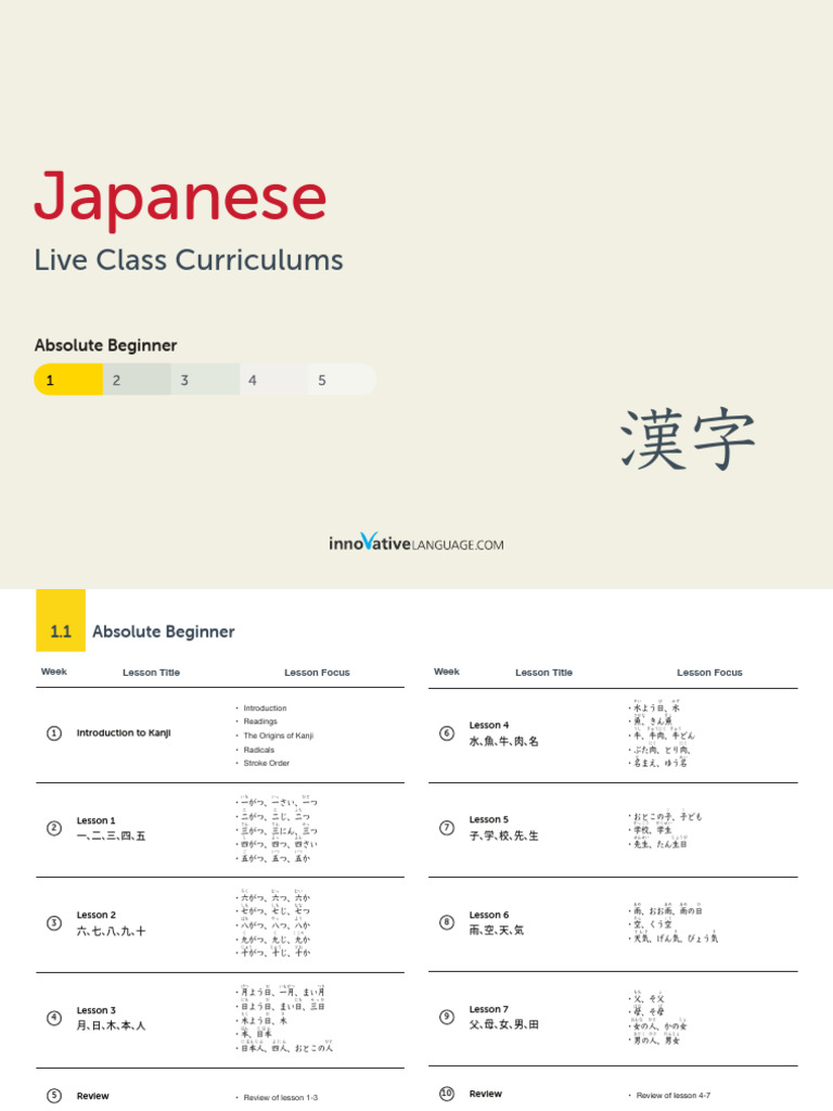 LGC_Curriculum_Japanese-Kanji_Level-1 | PDF