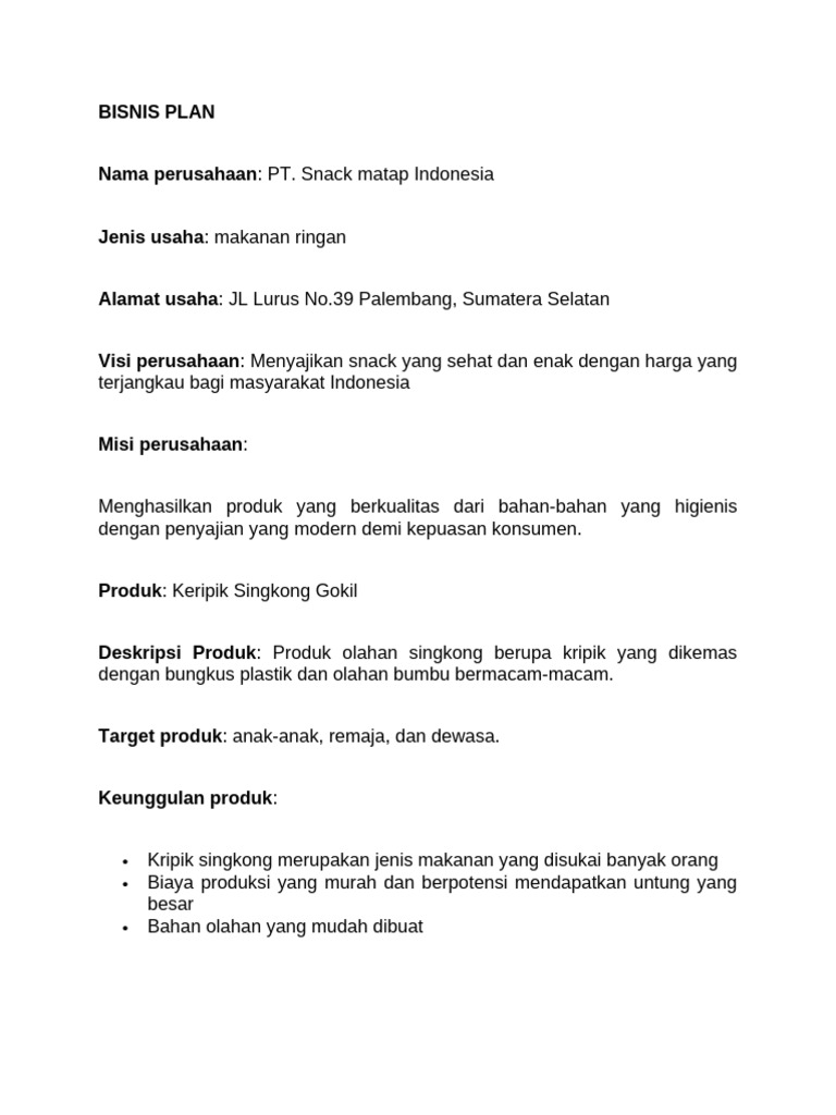Bisnis Plan | PDF
