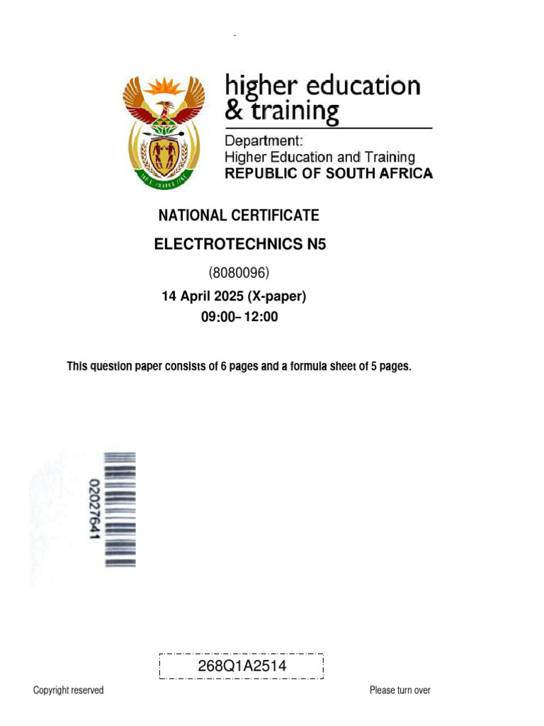 Electrotechnics N5 Formula Sheet | PDF | Electric Motor | Electrical ...