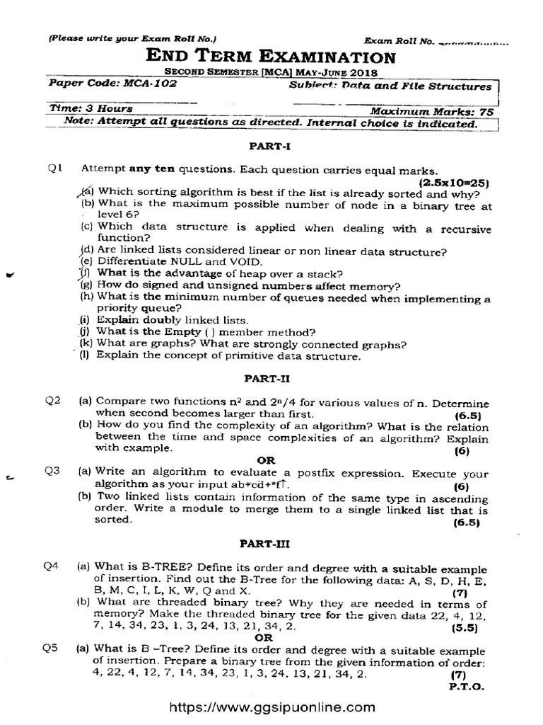 Mca 2 Sem Data and File Structures Mca 102 Jun 2018 | PDF