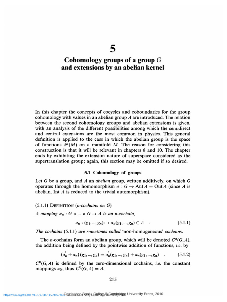 Cohomology Groups of A Group G and Extensions by An Abelian Kernel | PDF | Group (Mathematics ...