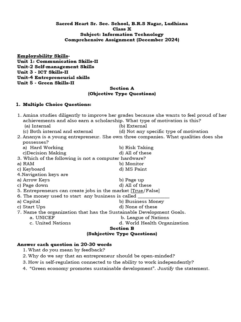 Final Class X Comprehensive Assignment It | PDF | Relational Model | Databases