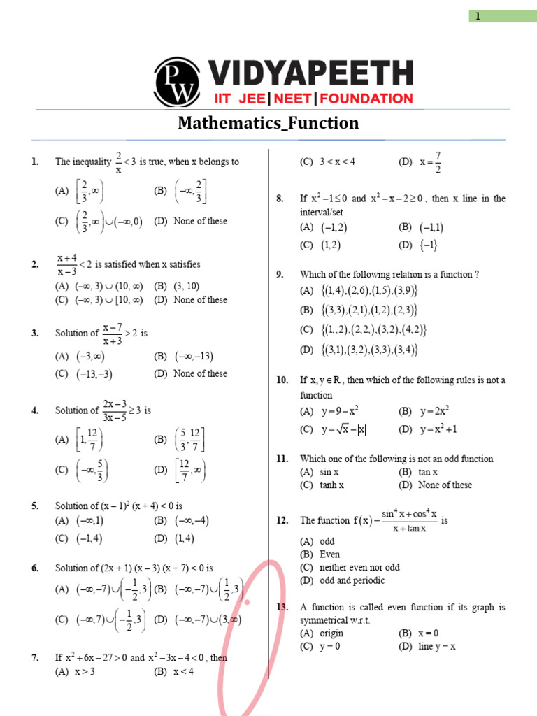 68076bf7de82e7653e0f37f2 - ## - Assignment - Function - Mathematics - Aman Bharti Sir - Vikash ...