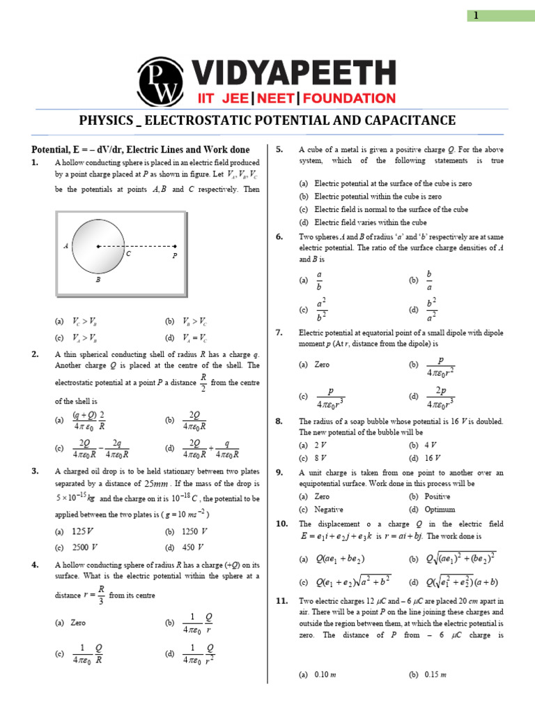 6810a66010bfff20c9188f66 - ## - Assignment - Electrostatic Potential and Capacitance - Physics ...