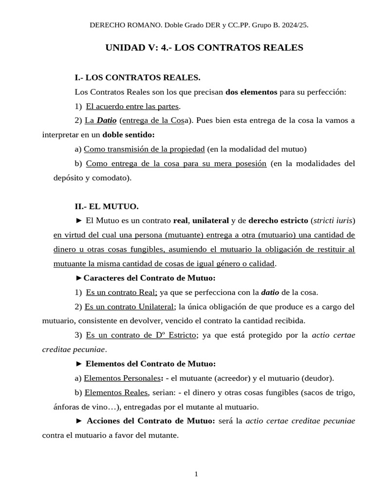 Unidad V, Contratos Reales | PDF | Derecho privado | Ley común