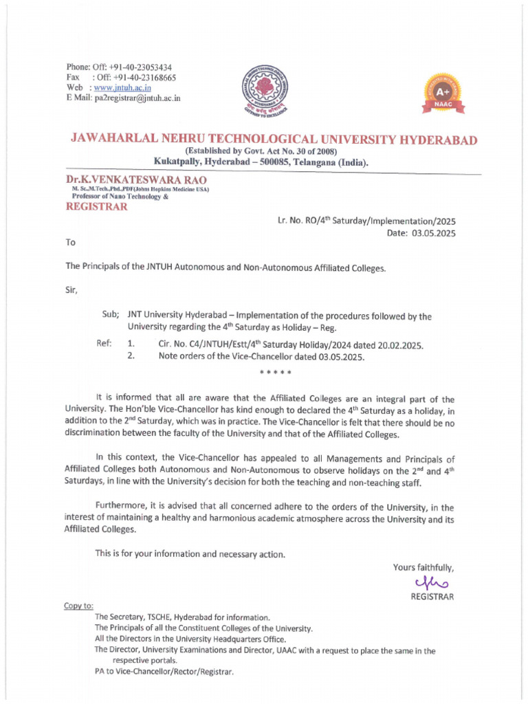 De-250512-195616-4th Saturday Holiday To PVT Colleges | PDF