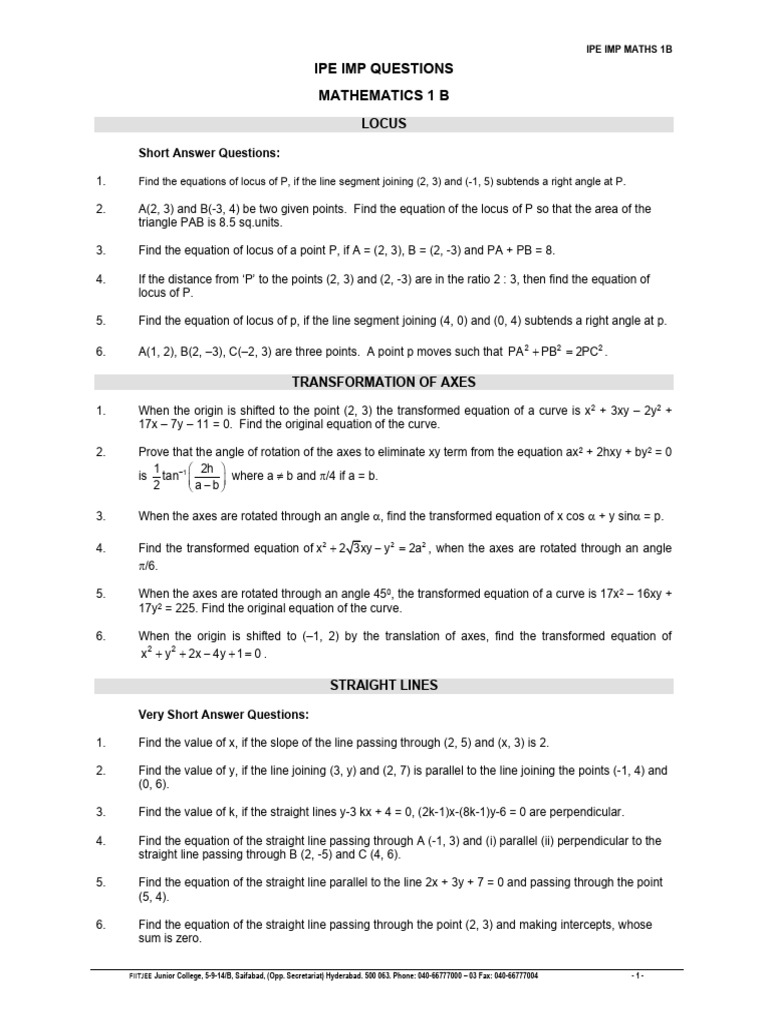Maths Imp Questions I B | PDF | Line (Geometry) | Tetrahedron